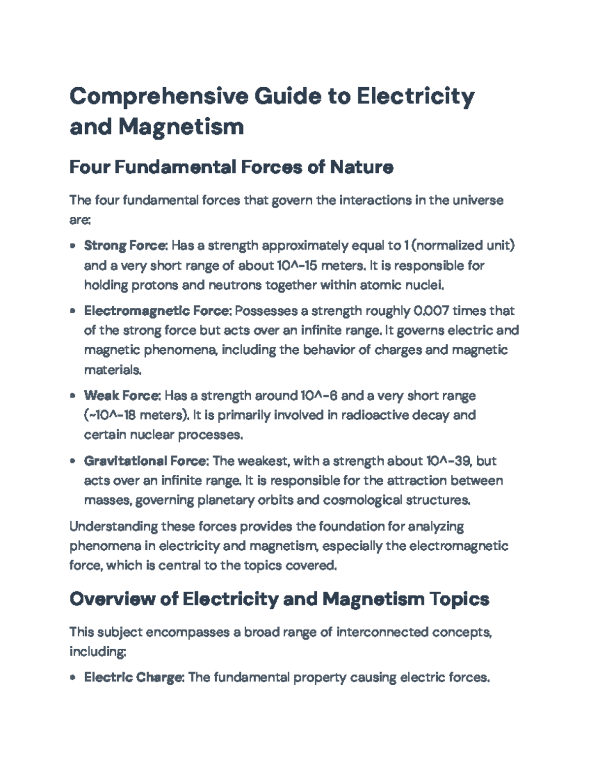 Comprehensive Guide to Electricity and Magnetism: Key Concepts and ...
