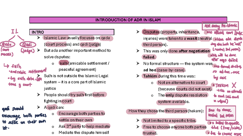 Midterm Notes on ADR in Islam (Course Code: D) - Studocu