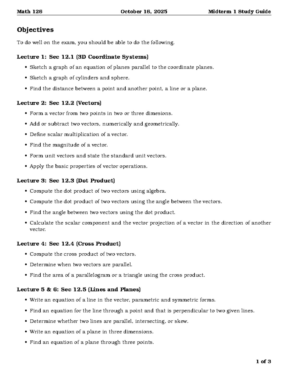 Math 126 Midterm 1 Study Guide: Key Concepts & Objectives - Studocu
