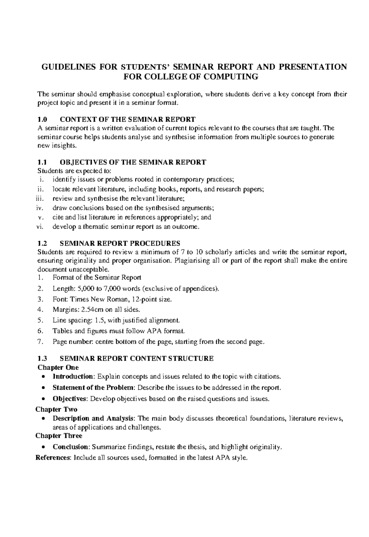 Guidelines for Seminar Report & Presentation - College of Computing - Studocu