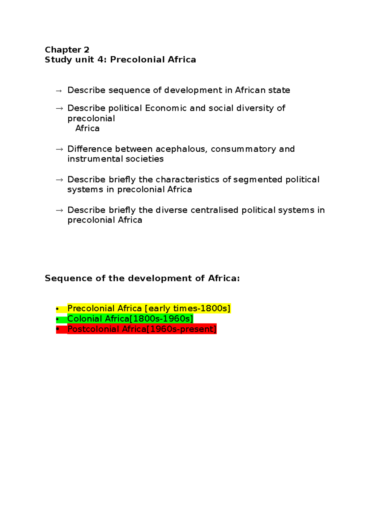 Study Unit 4: Precolonial Africa - Political, Economic & Social ...