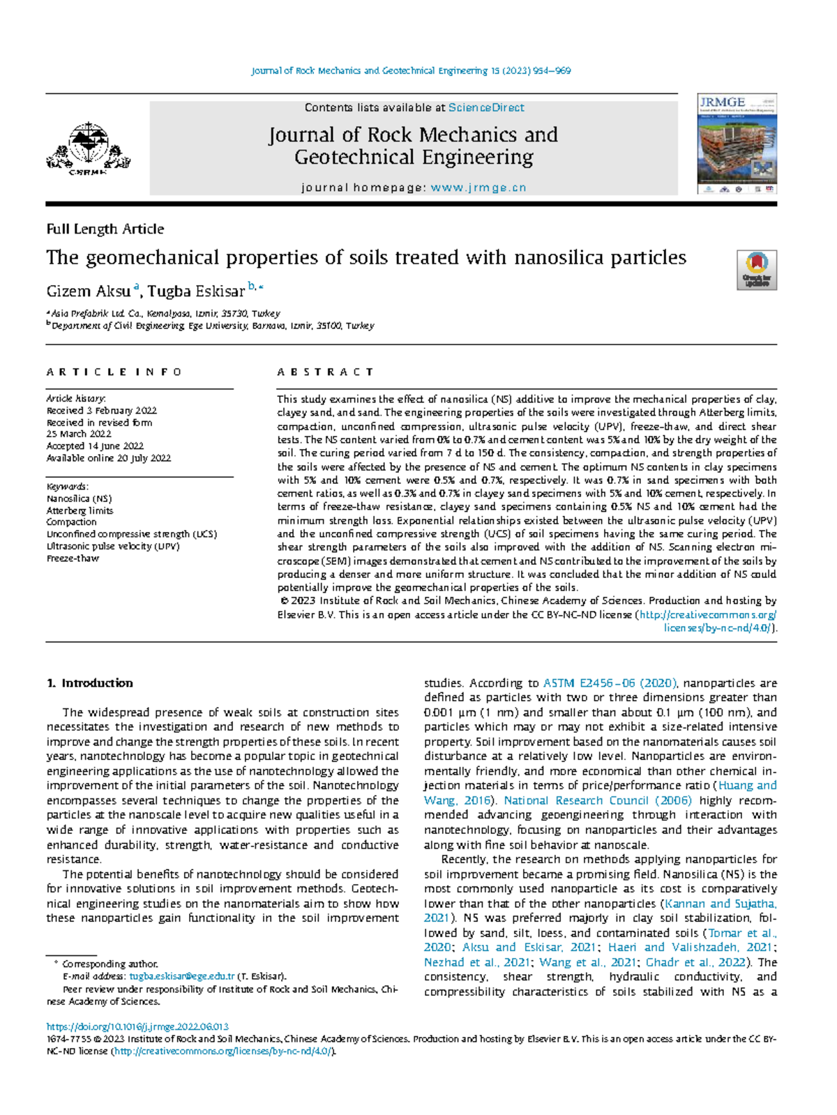 Geomechanical Properties of Soils with Nanosilica Treatment: Insights ...