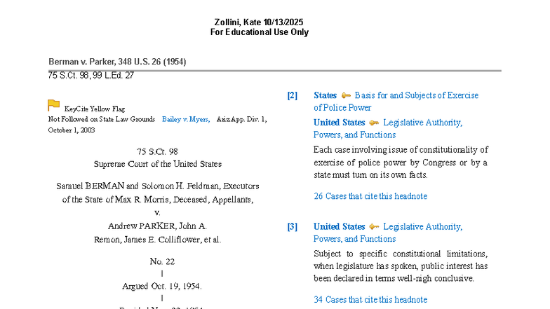 Berman v. Parker Case Study: U.S. Supreme Court Decision Analysis - Studocu