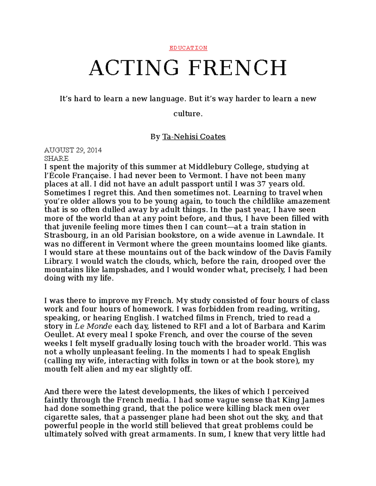 Acting French - Intro how to write the literacy narative - EDUCATION ...