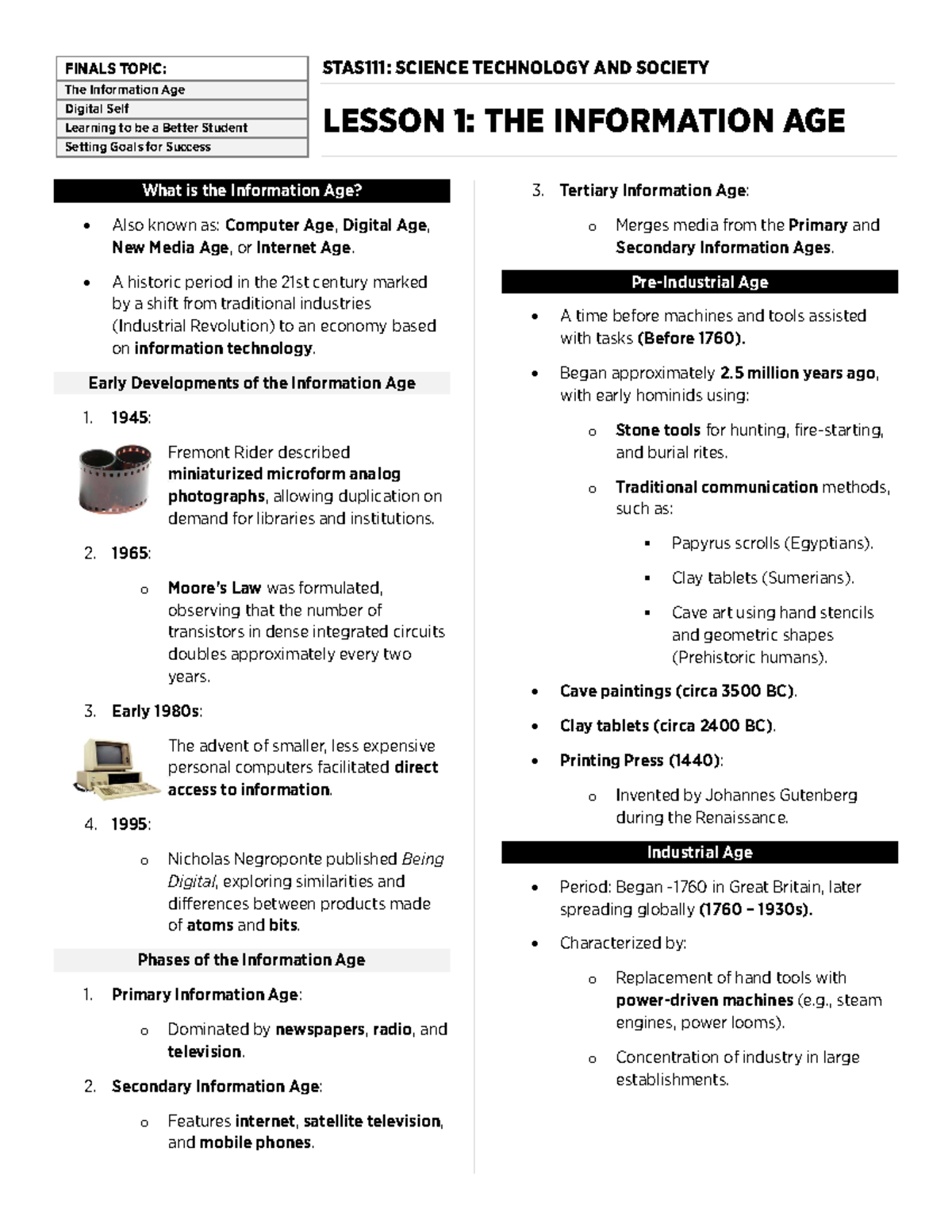 Finals STAS - Final - STAS111: SCIENCE TECHNOLOGY AND SOCIETY LESSON 1 ...
