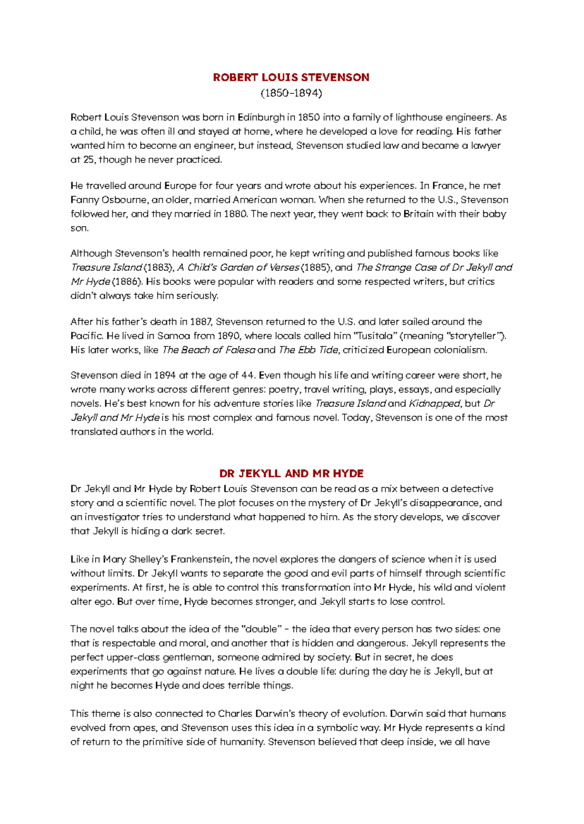 Dr Jekyll and Mr Hyde - Summary and Analysis Notes - Studocu