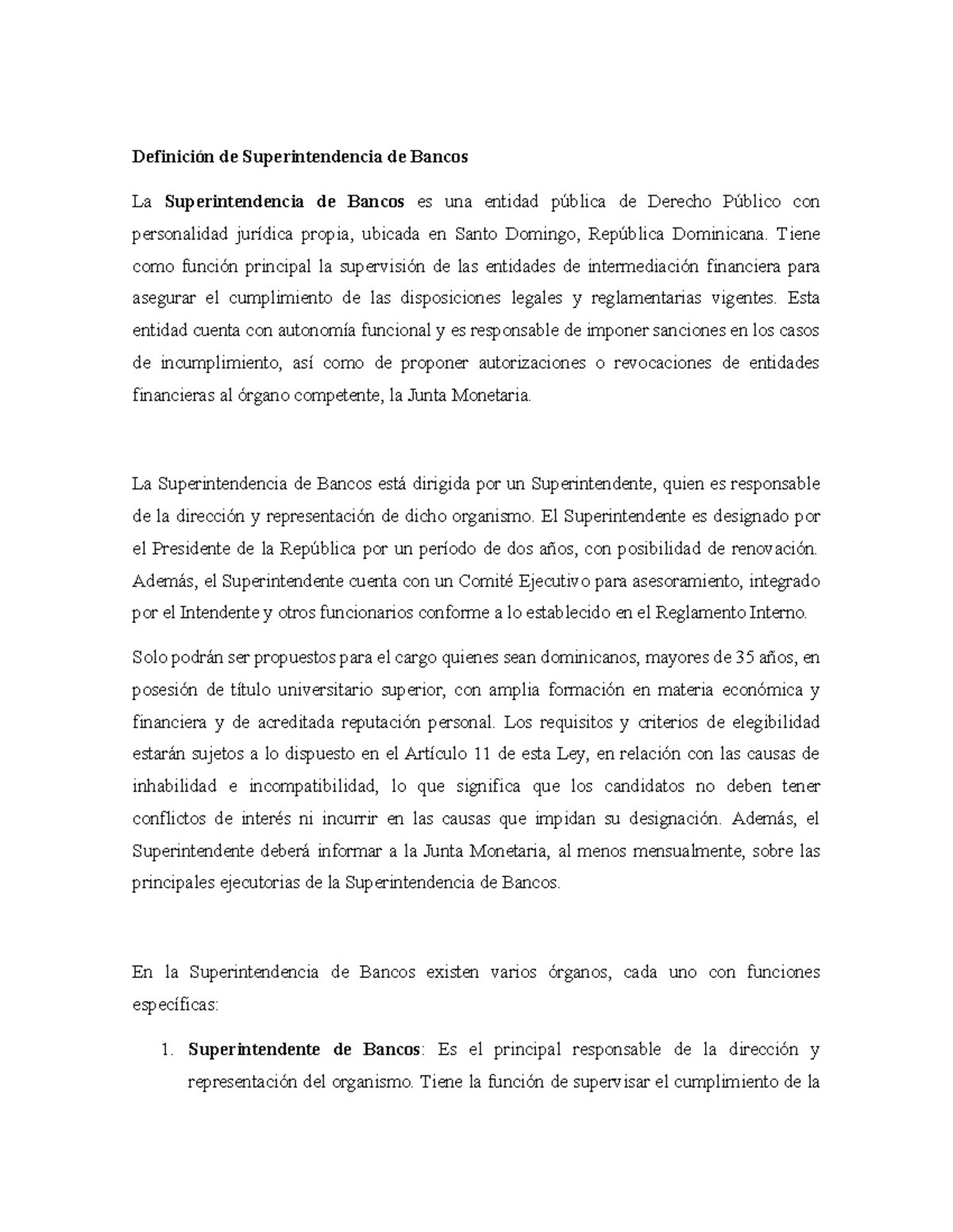 Definición y Funciones de la Superintendencia de Bancos en RD - Studocu