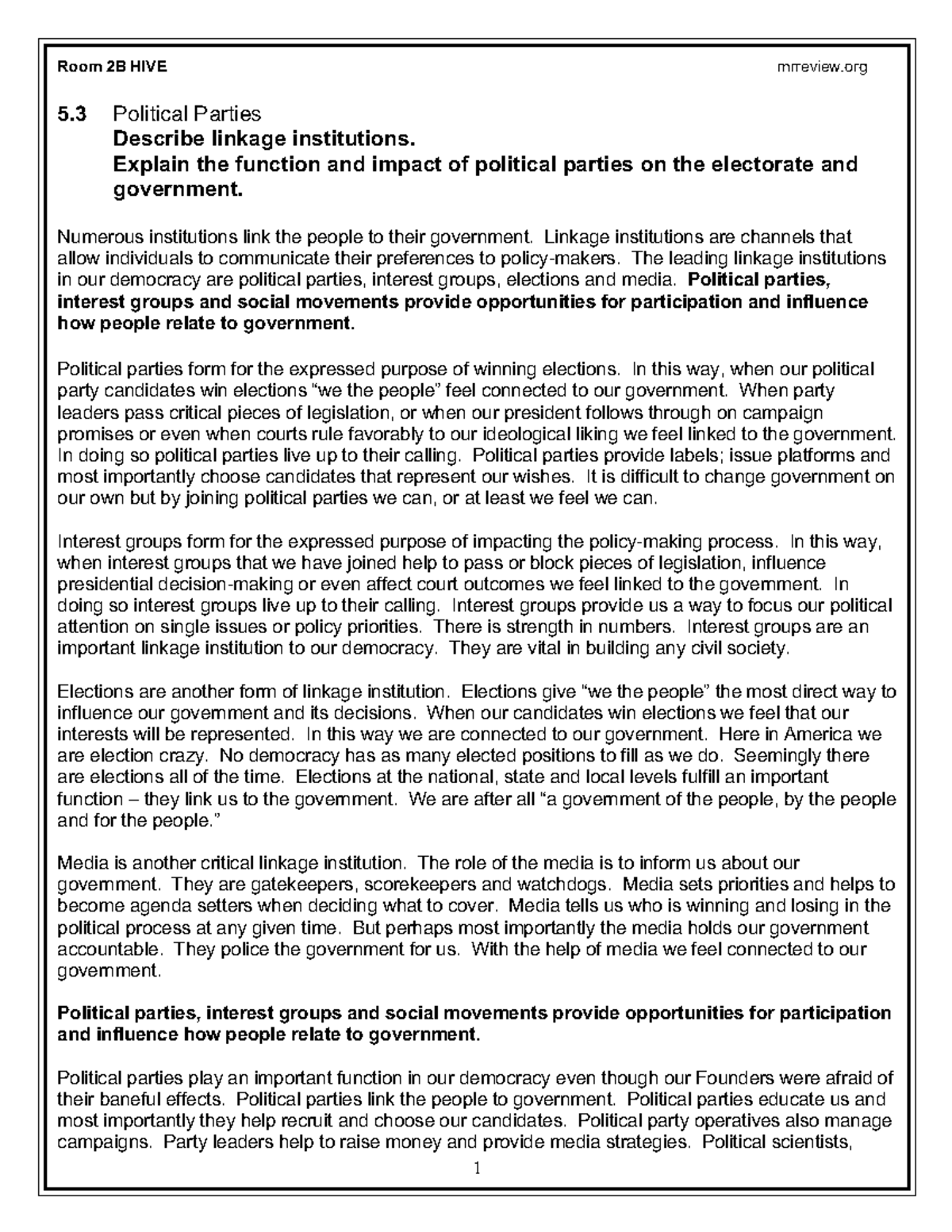 Linkage Institutions: Political Parties Case Study Analysis - Studocu