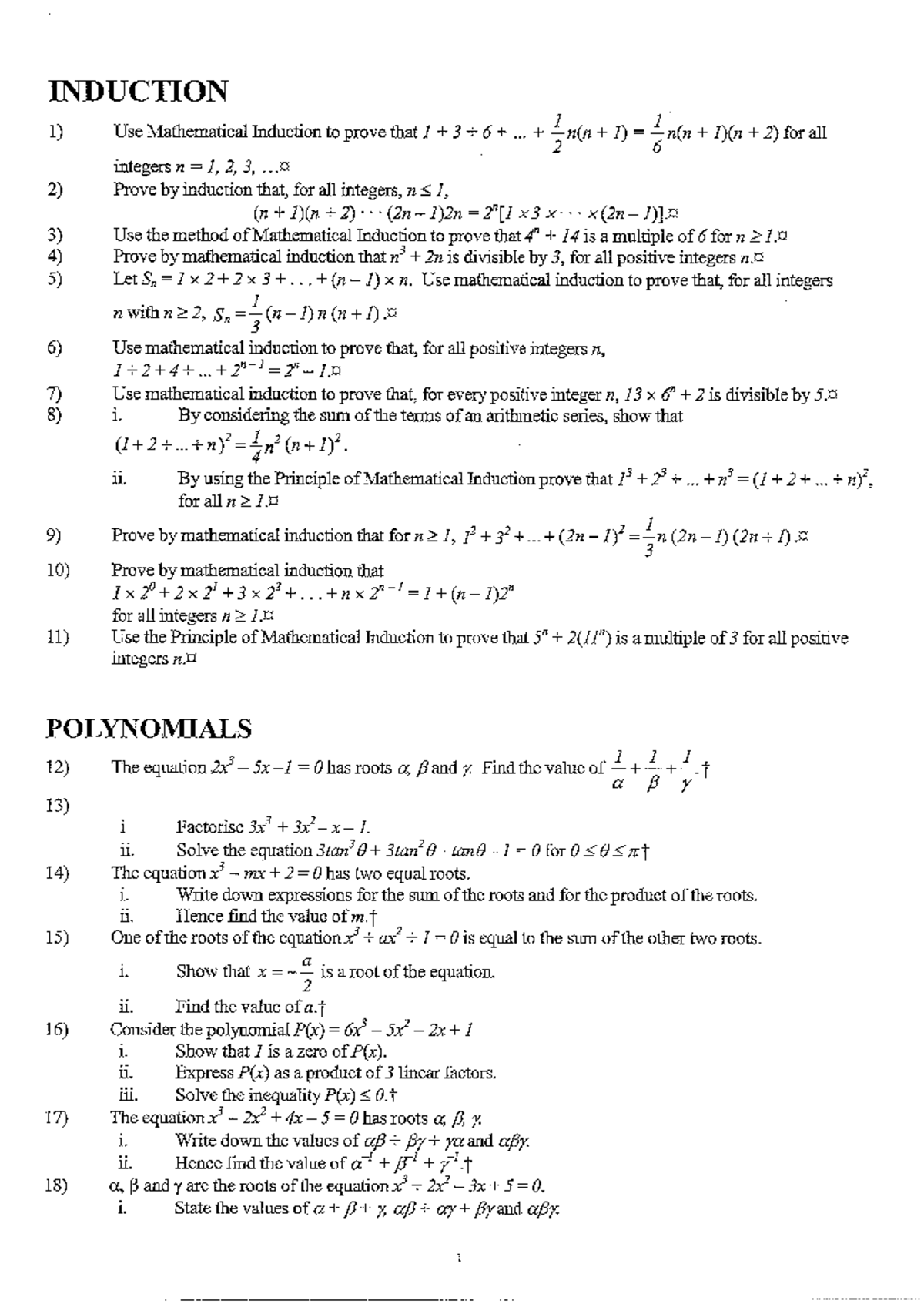 Yr 11 Polynomials & Proofs 3U Worksheet: Induction Techniques - Studocu