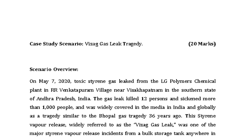 Case Study: Vizag Gas Leak Incident (20 Marks) - Studocu