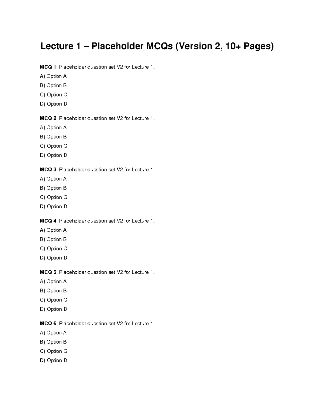 Lecture 1 - MCQ Question Set V2 (10+ Pages) - Studocu