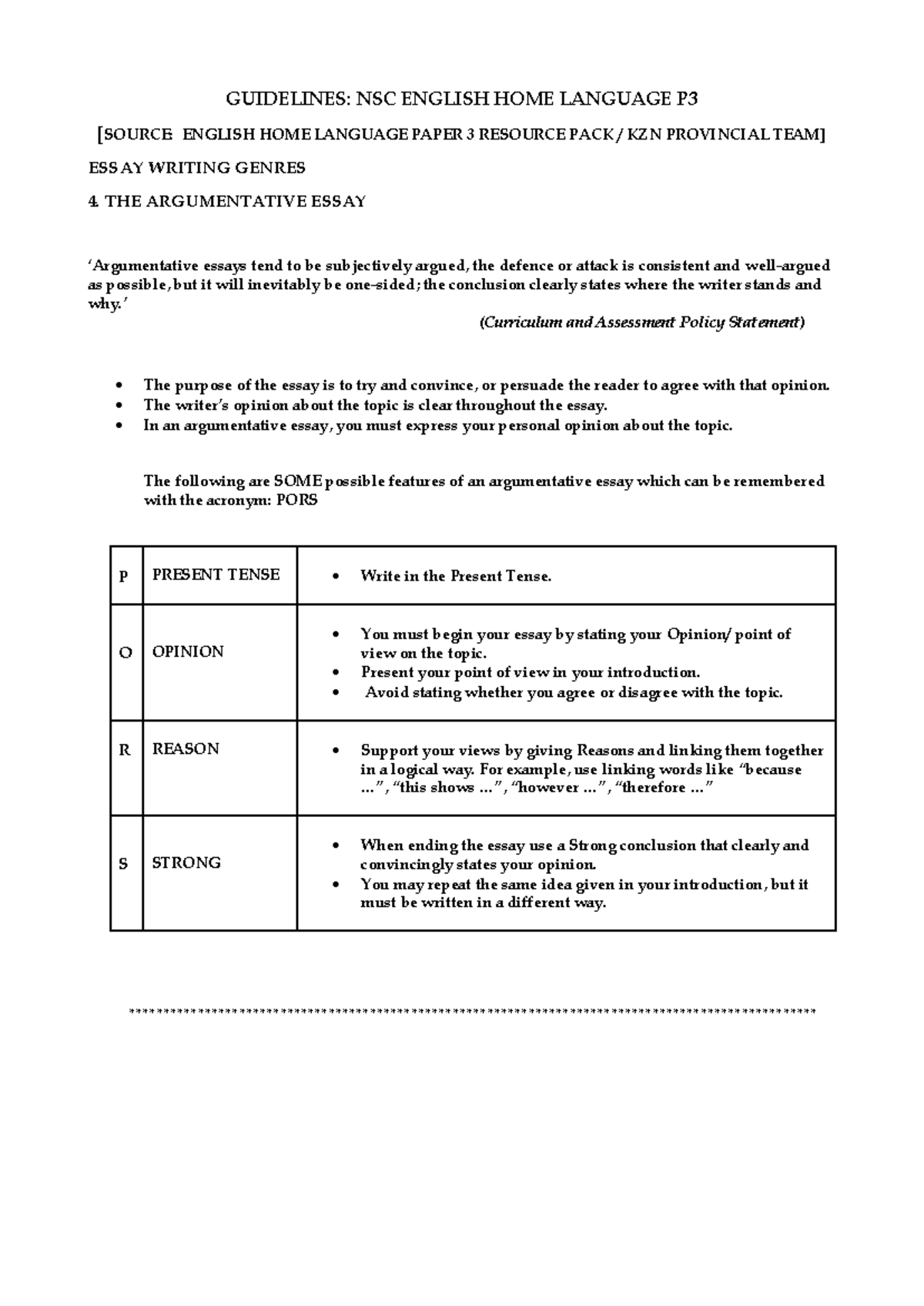 Guidelines: NSC English HL P3 Argumentative Essay Writing Tips - Studocu
