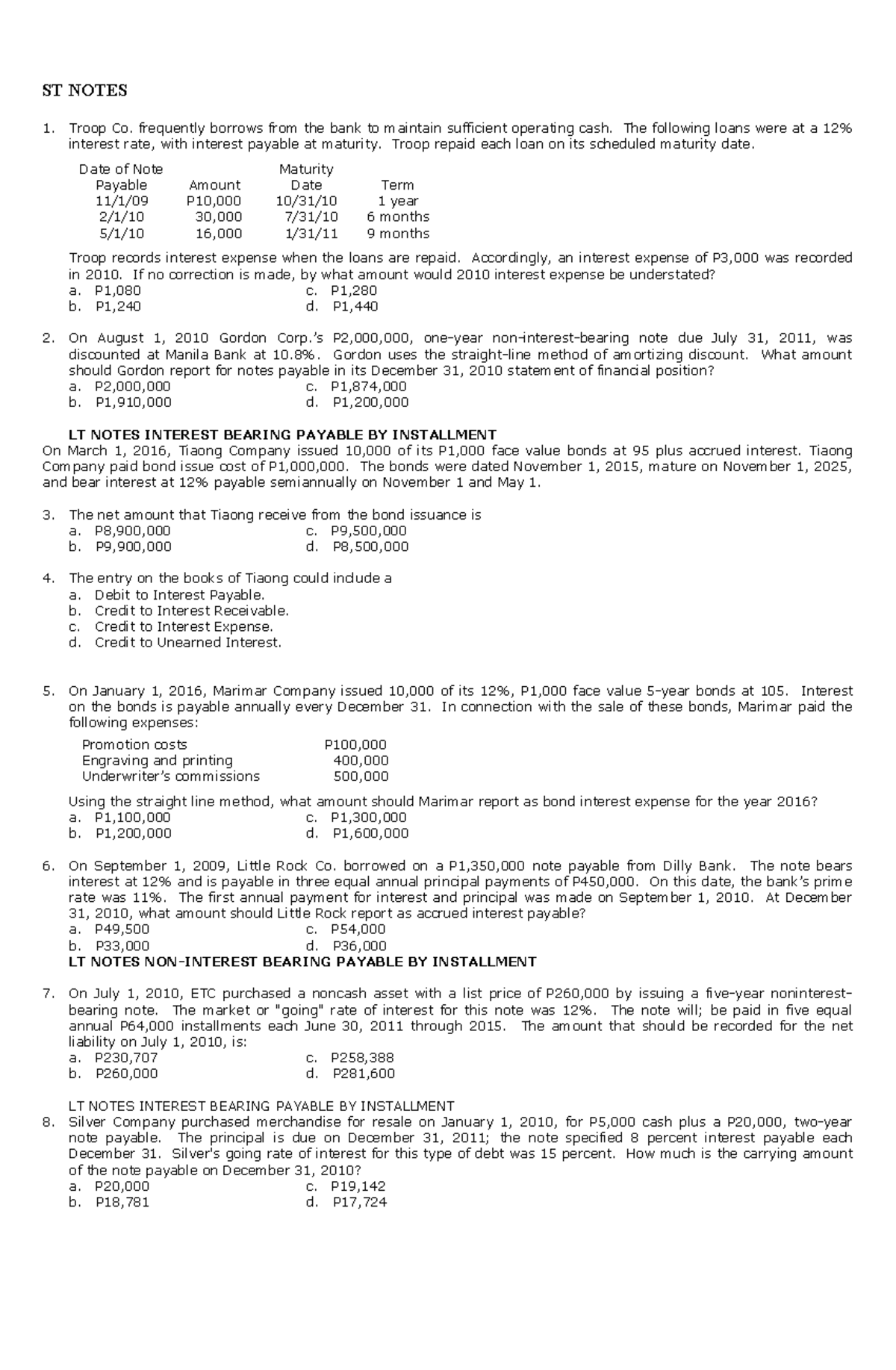LT NOTES ON NOTES PAYABLE AND BOND ISSUANCE ASSIGNMENT - Studocu