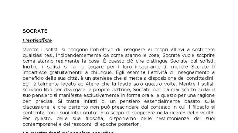 SOCRATE: Differenze tra Socrate e i Sofisti nella Filosofia - Studocu