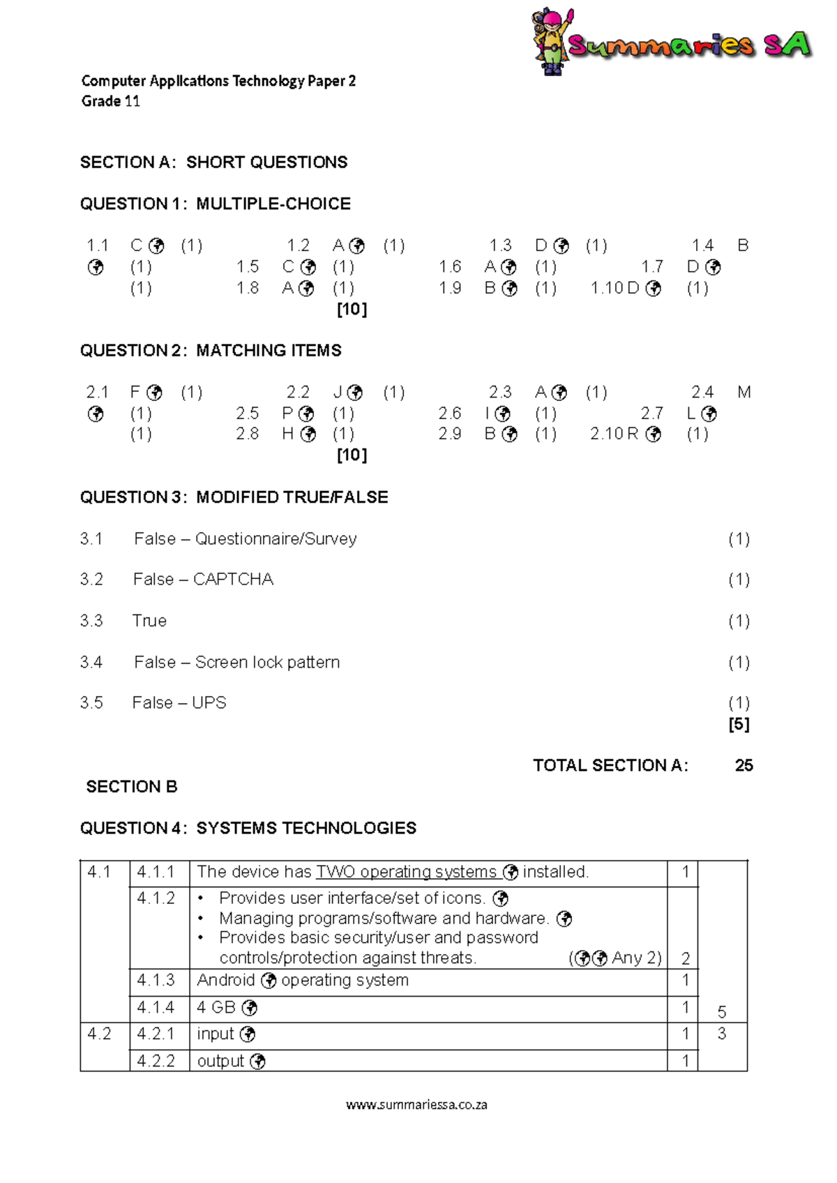 Grade 11 Computer Applications Technology CAT Paper 2 June Memo 2023 ...