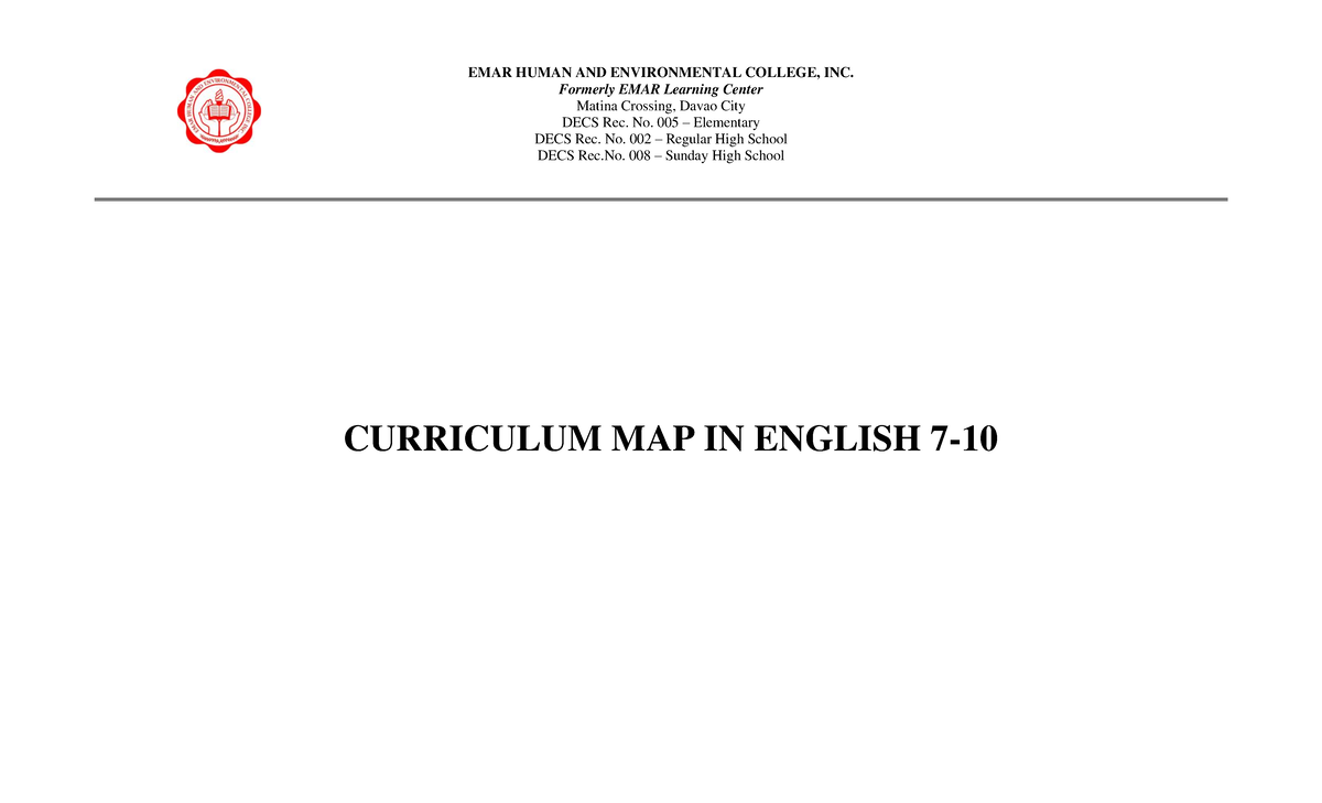 Curriculum MAP IN English 7-10 - Formerly EMAR Learning Center Matina ...