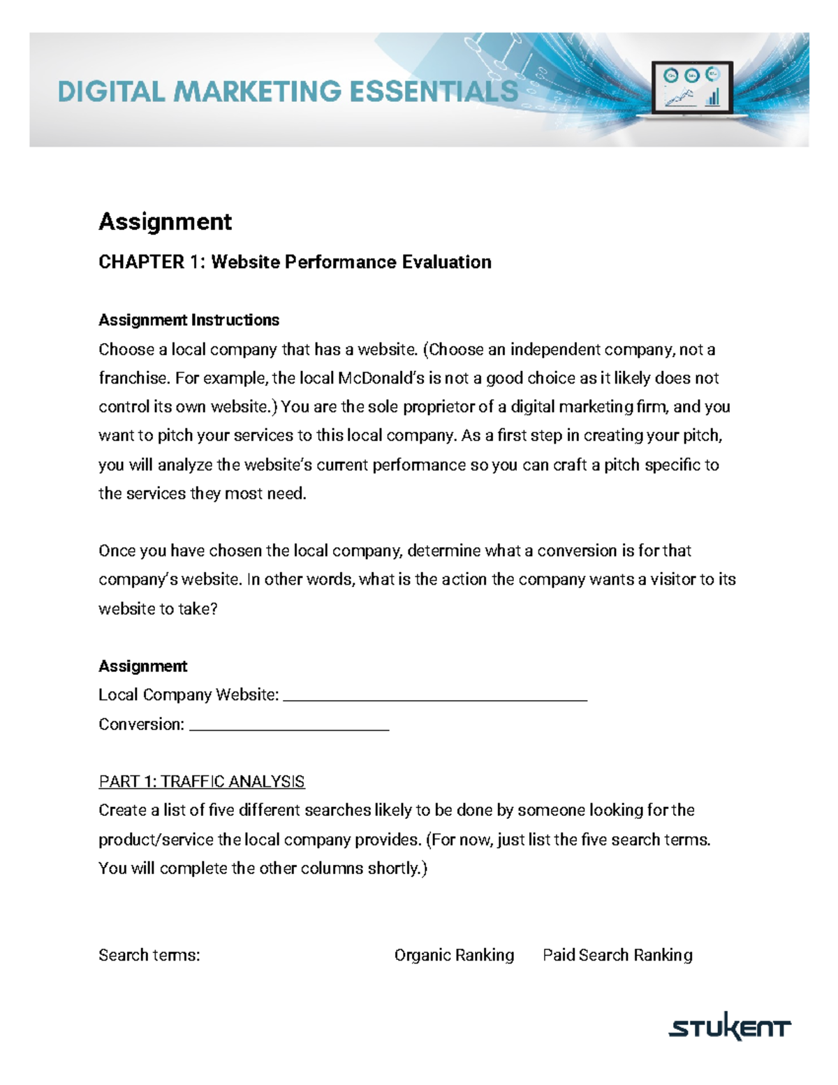 CH01: Website Performance Evaluation Assignment for Digital Marketing ...