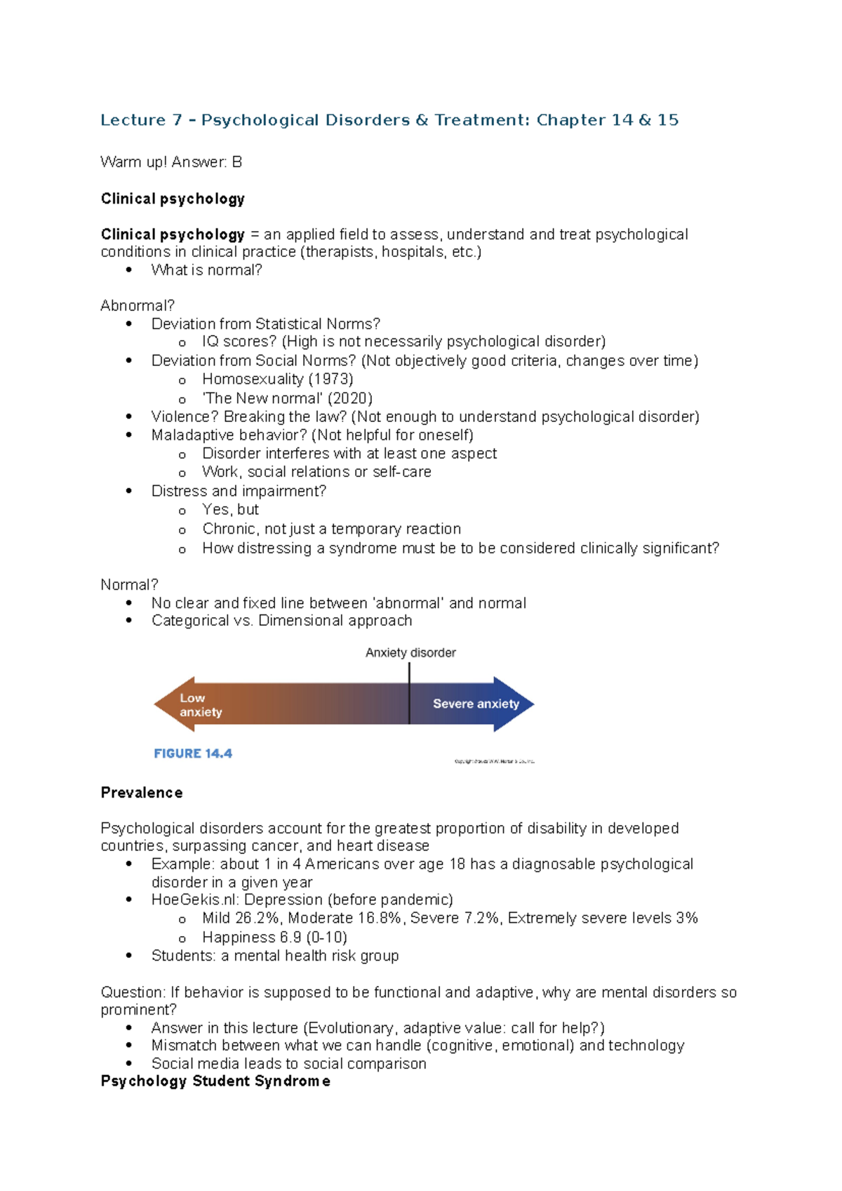 Lecture 7 - Psychological Disorders & Treatment (Chapters 14 & 15) IPT ...