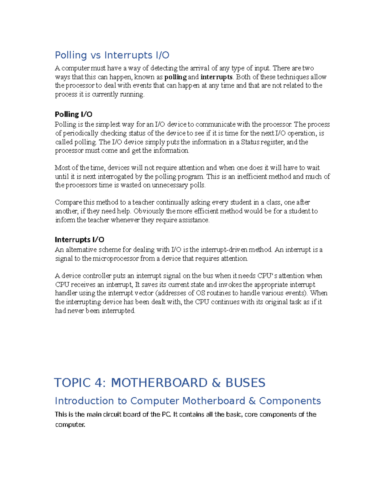 Polling vs Interrupts: Understanding Computer Input Methods (CS101) - Studocu