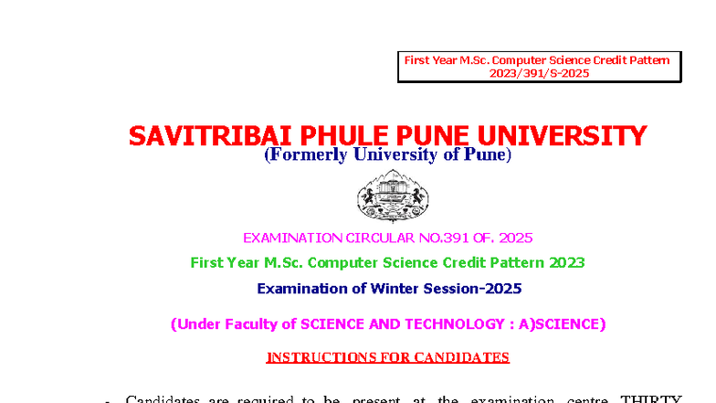 M.Sc. Computer Science Credit Pattern 2023 - Exam Instructions - Studocu