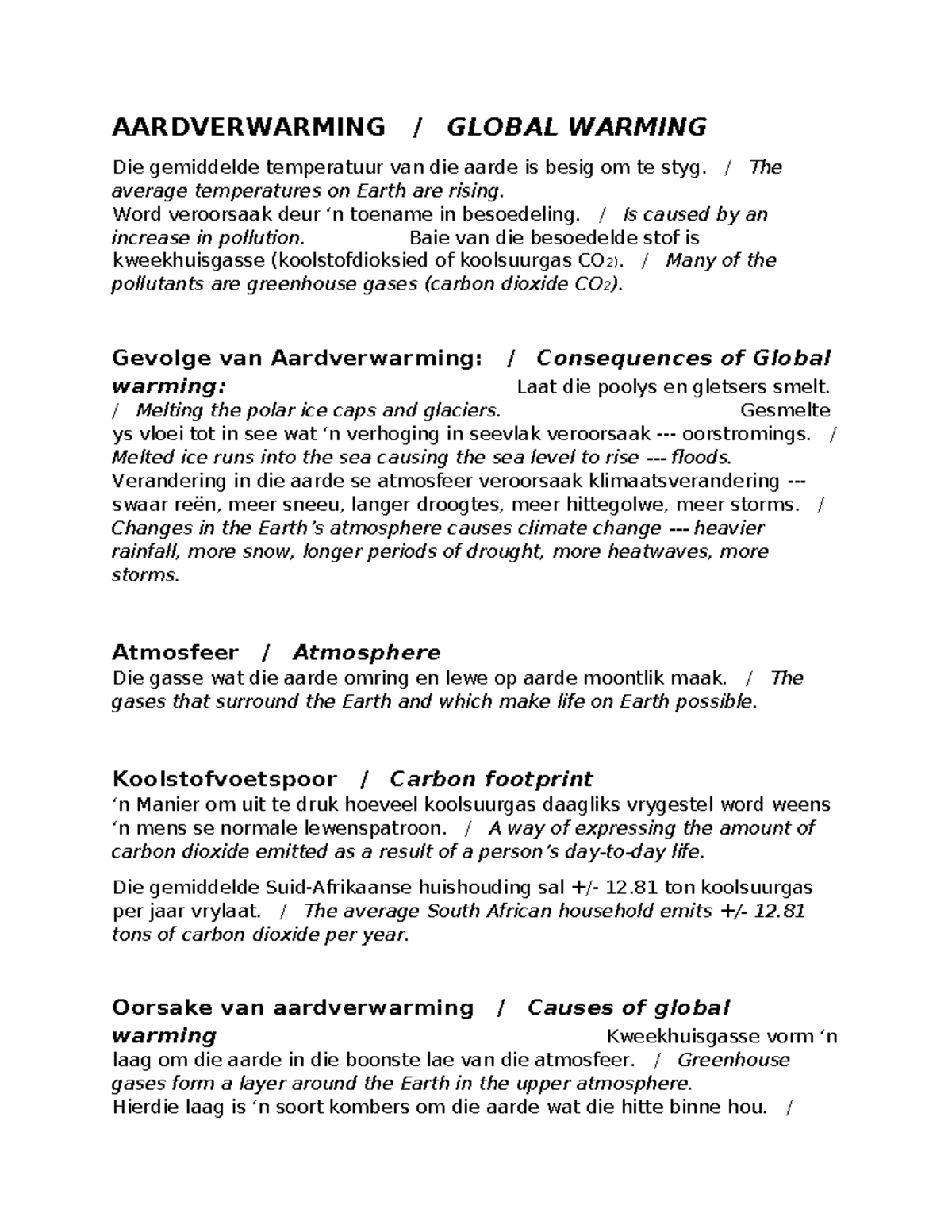 AARDVERWARMING: Class Notes on Global Warming Topics - Studocu