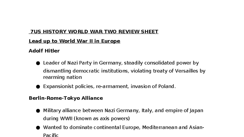 US History: World War II Key Events & Battles Review Sheet - Studocu