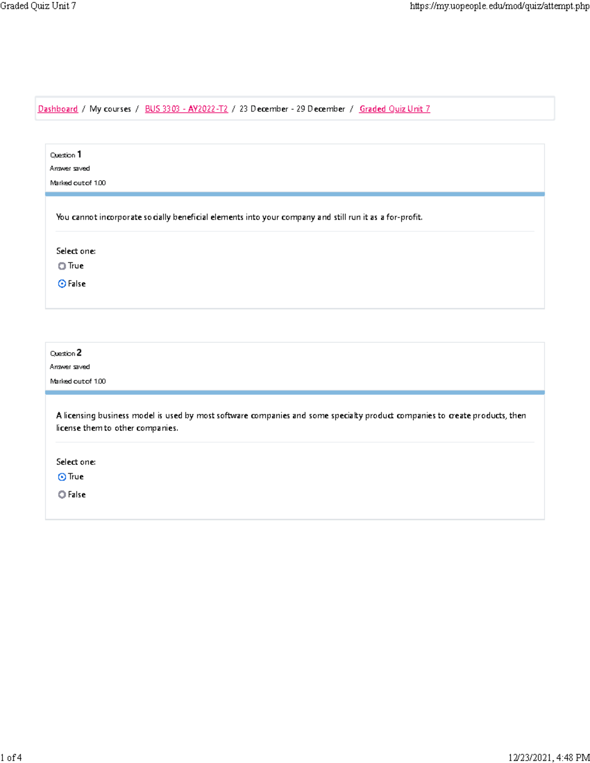 Graded Quiz Unit 7 - Final Exam Review for BUS 3303 - Studocu