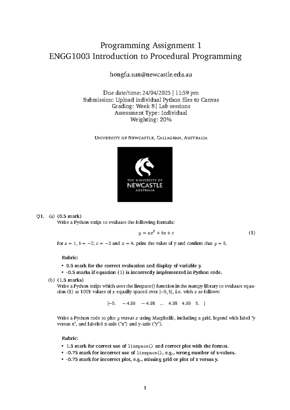 ENGG1003 Programming Assignment 1: Procedural Programming Tasks - Studocu