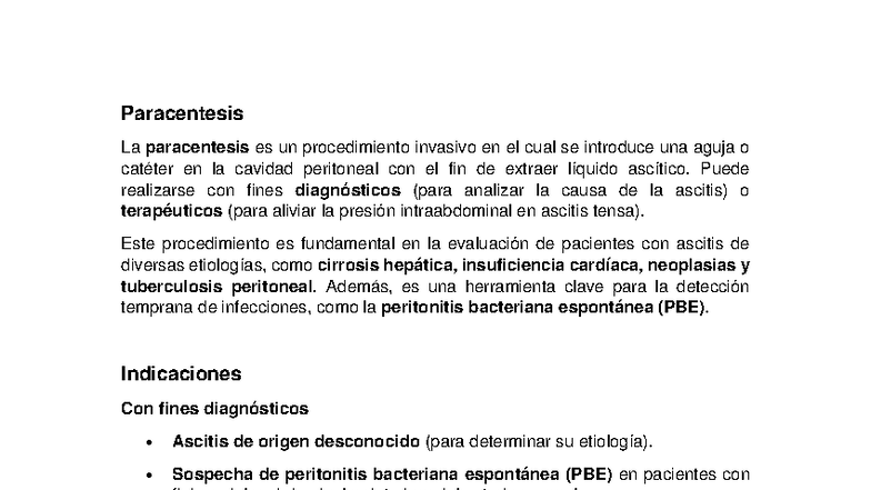 Paracentesis en Urgencias: Procedimiento y Consideraciones Clave - Studocu