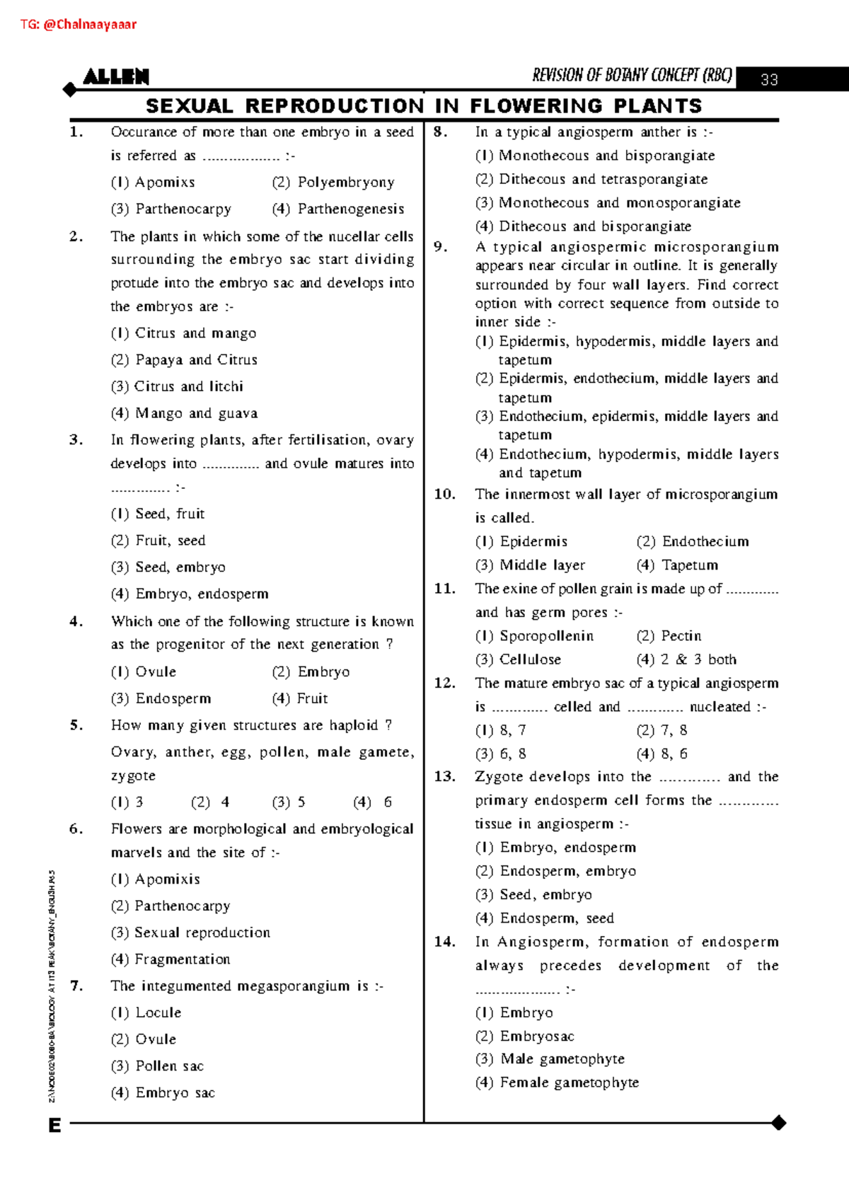 TG: REVISION OF BOTANY CONCEPT (RBC) - SEXUAL REPRODUCTION IN FLOWERING ...