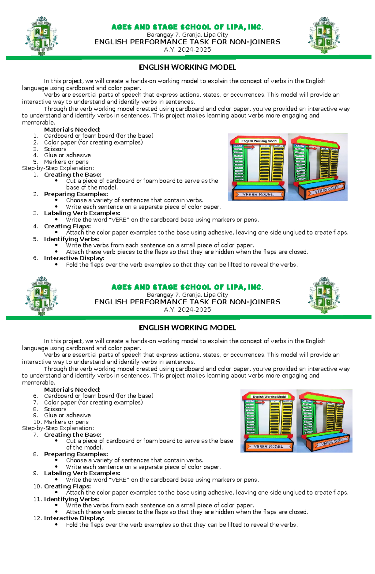 ENG 2024 - Performance Task: English Verbs Working Model Project - Studocu