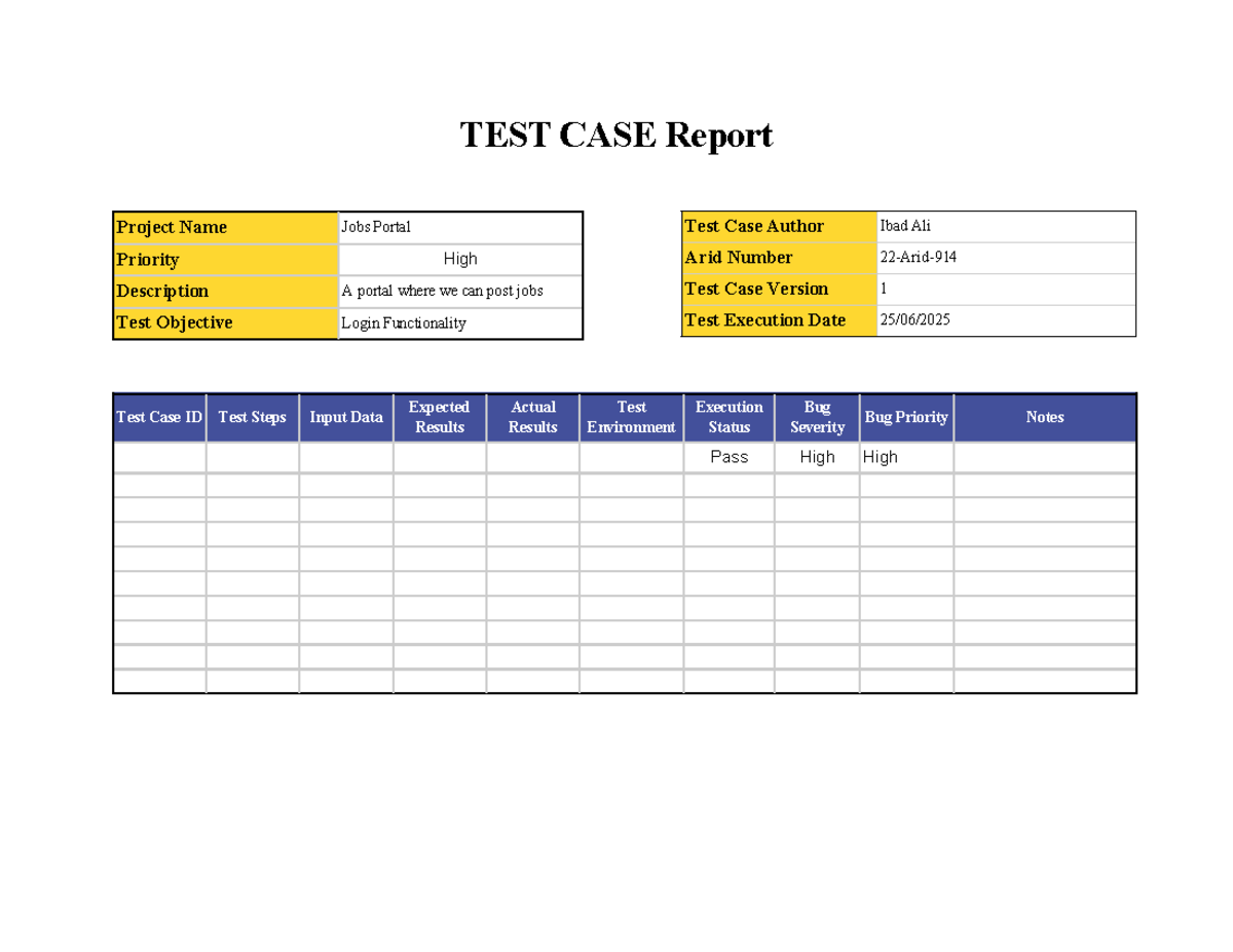 TEST CASE Report - This is a template for test cases in SQA. - Software ...
