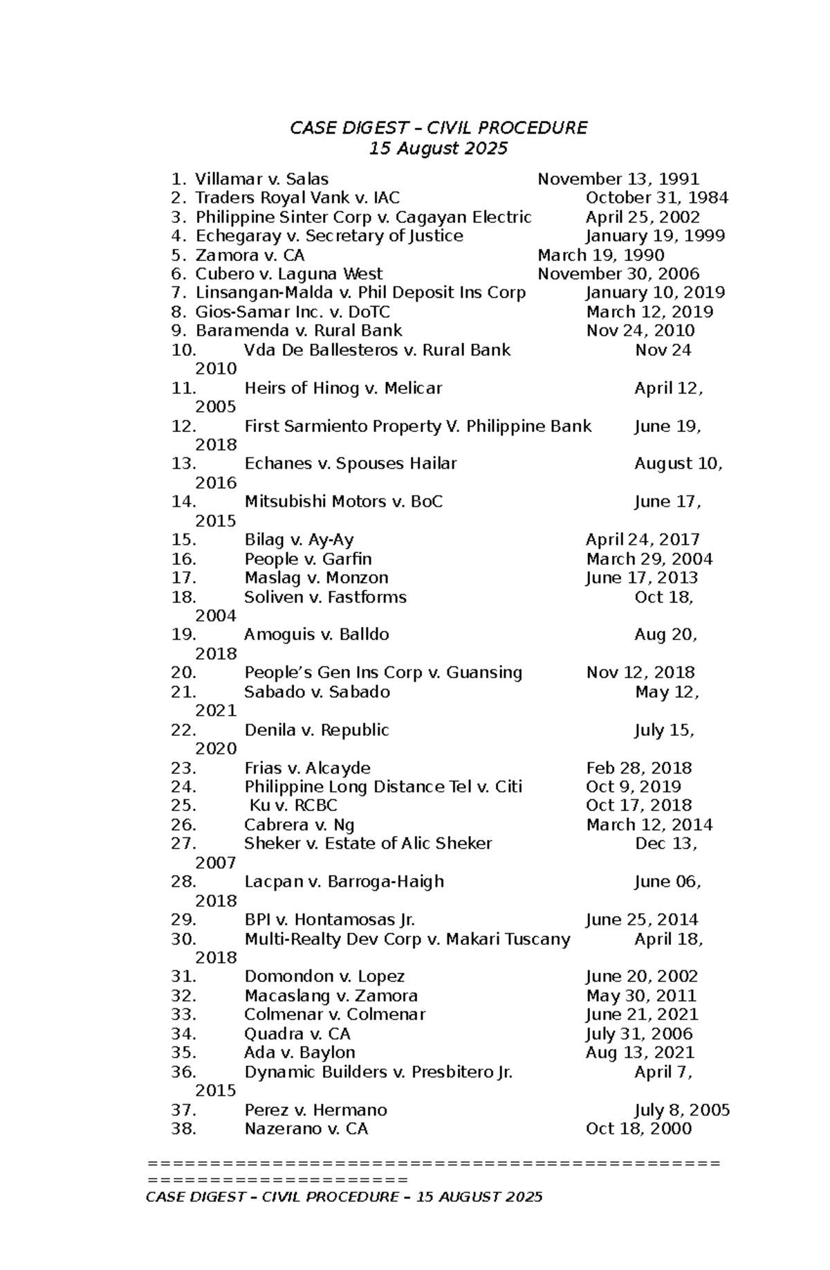 CASE DIGESTS: CIVIL PROCEDURE (2025) - Bedan Redbook - Studocu