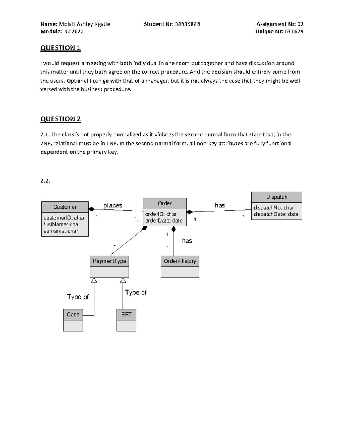 ICT2622 Assignment 2 Solutions: Database Normalization & Use Cases ...