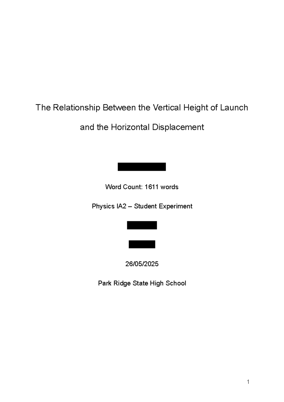 Physics IA2 Experiment: Vertical Height vs. Horizontal Displacement ...