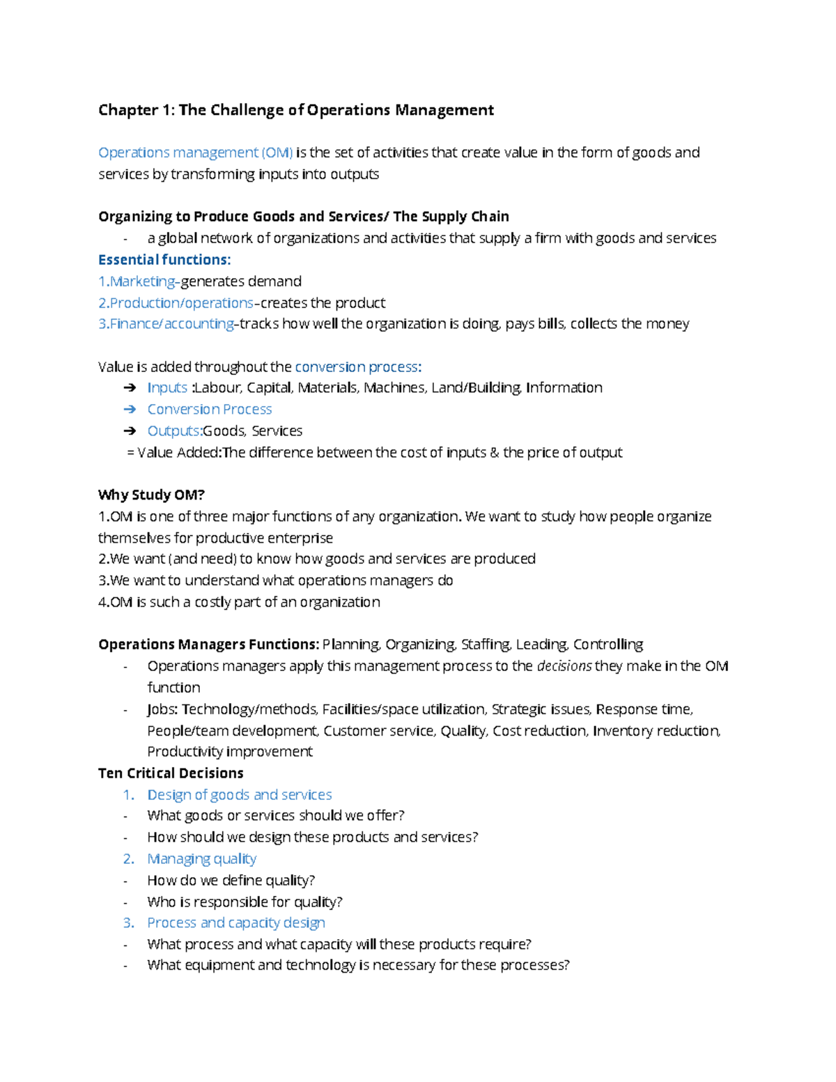 GMS401 Chp1 - Chapter one lecture and textbook notes - Chapter 1: The ...