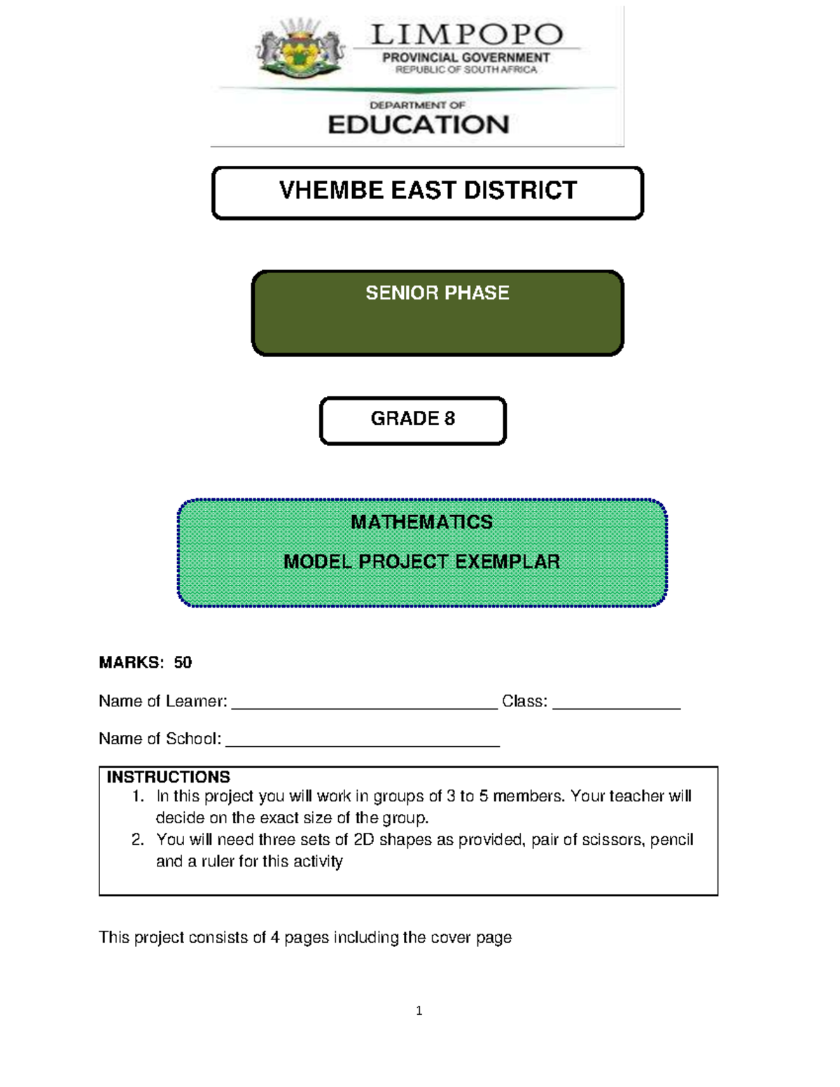 Grade 8 Mathematics Project: Classifying 2D Shapes (VHEMBE EAST) - Studocu