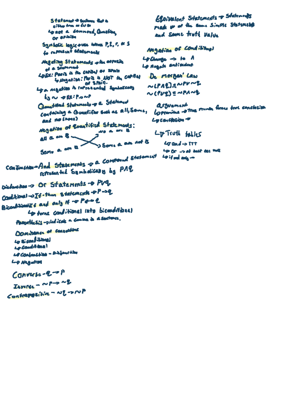 Logic Notes: Equivalent Statements and Their Negations - Studocu