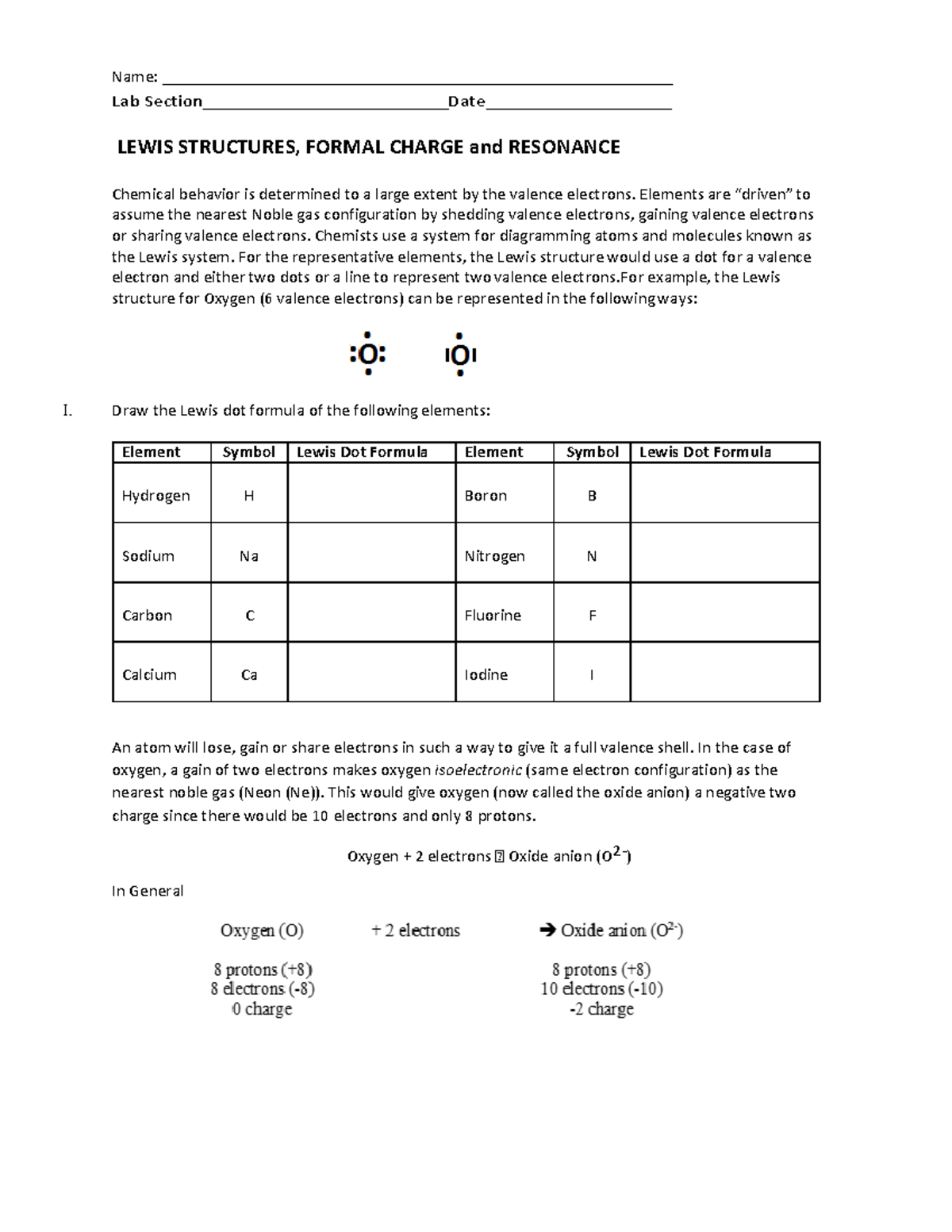 Lab 7 - Lewis Structures, Formal Charge & Resonance Analysis - Studocu