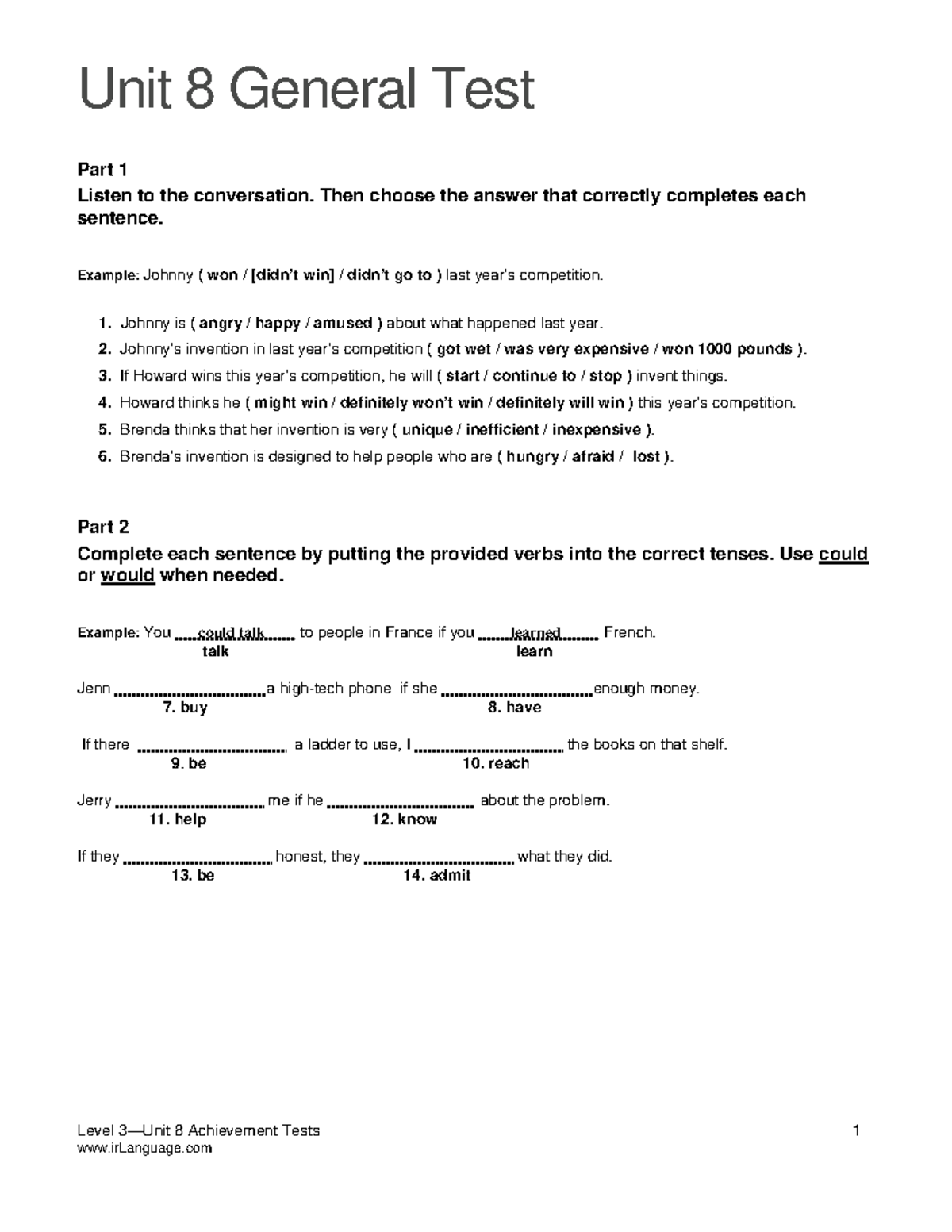 Unit 8 Assessment - Level 3 General Test Overview (B2.5) - Studocu