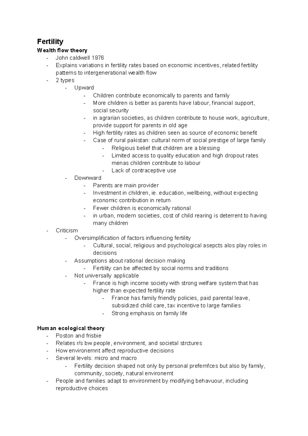 Fertility Wealth Flow Theory & Migration Insights: Final Notes (SOC 101 ...
