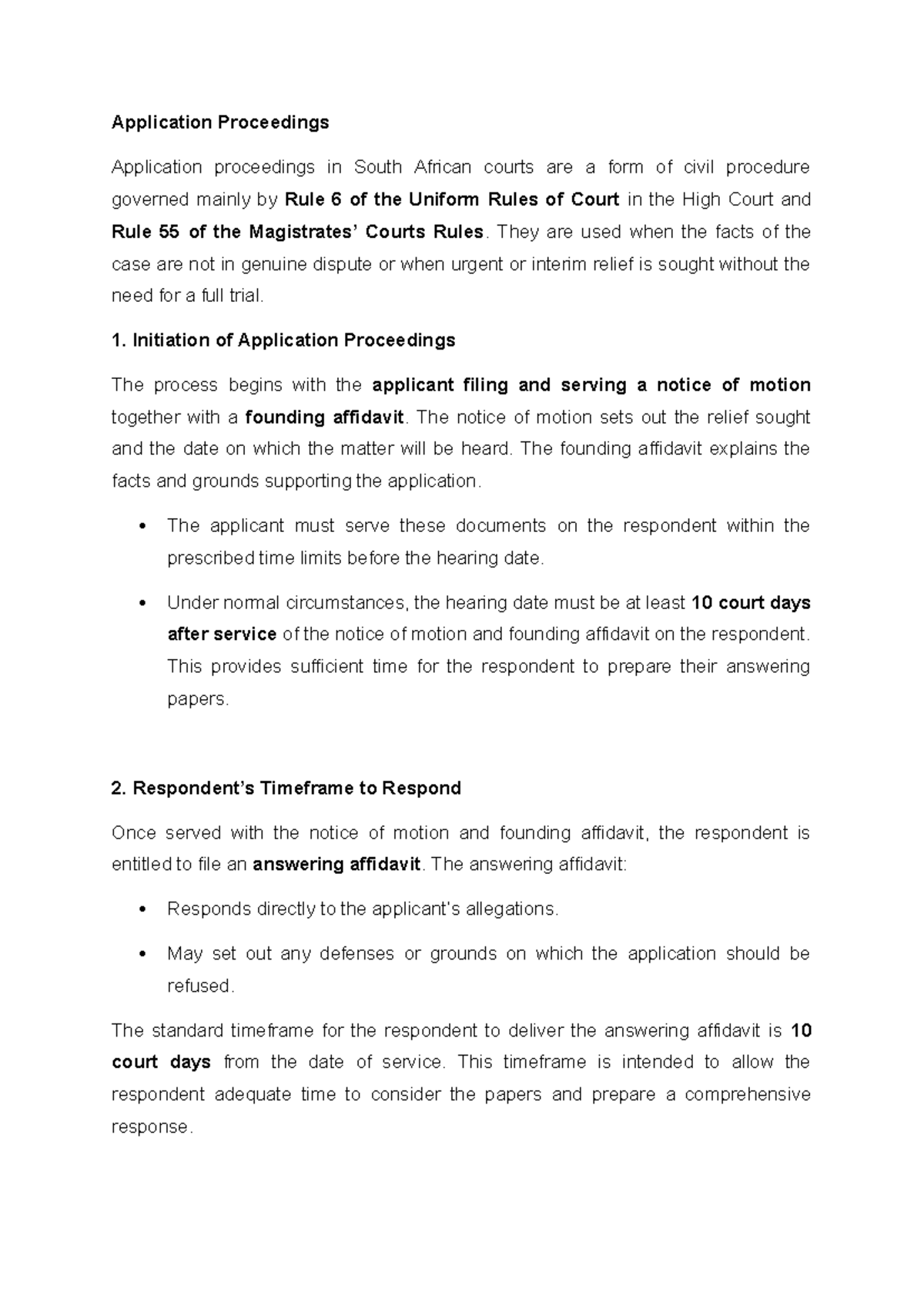 Application Proceedings in South African Courts: A Guide - Studocu