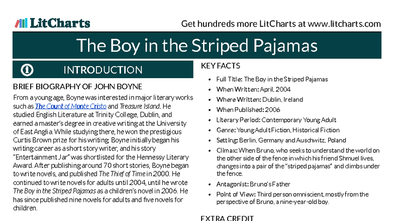 The Boy in the Striped Pajamas: Key Facts & Analysis (LitChart) - Studocu