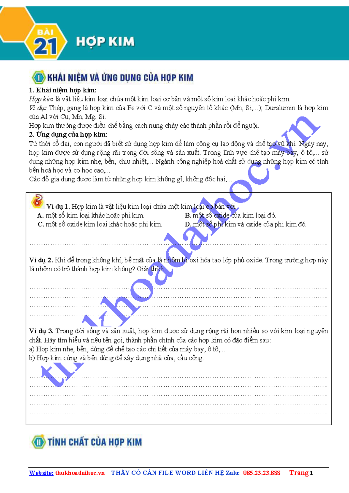 CHUYÊN ĐỀ LUYỆN THI HÓA HỌC 12 FORM MỚI: Hợp Kim và Ứng Dụng - Studocu