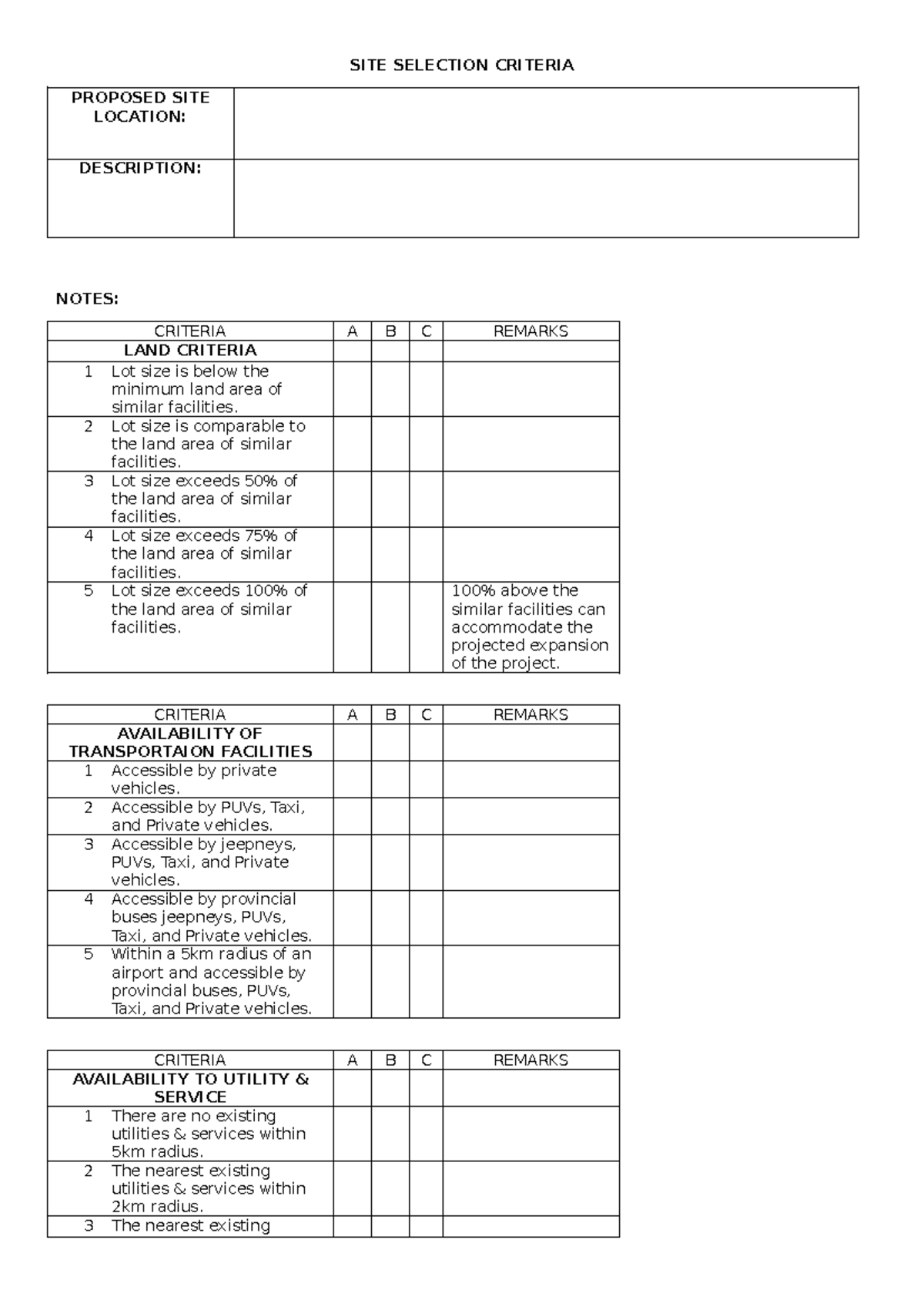SITE SELECTION CRITERIA FOR PROPOSED LOCATIONS: A REVIEW - Studocu