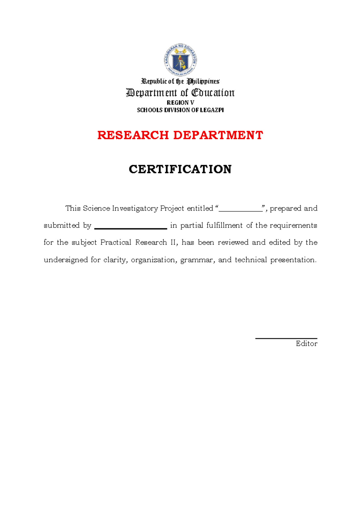 Practical Research II Certification and Approval Sheet Template - Studocu