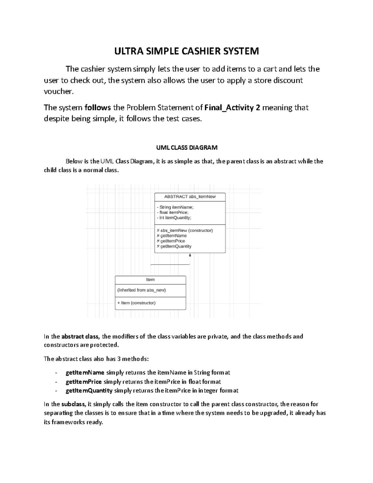 UML, Documentation - none so far - ULTRA SIMPLE CASHIER SYSTEM The ...