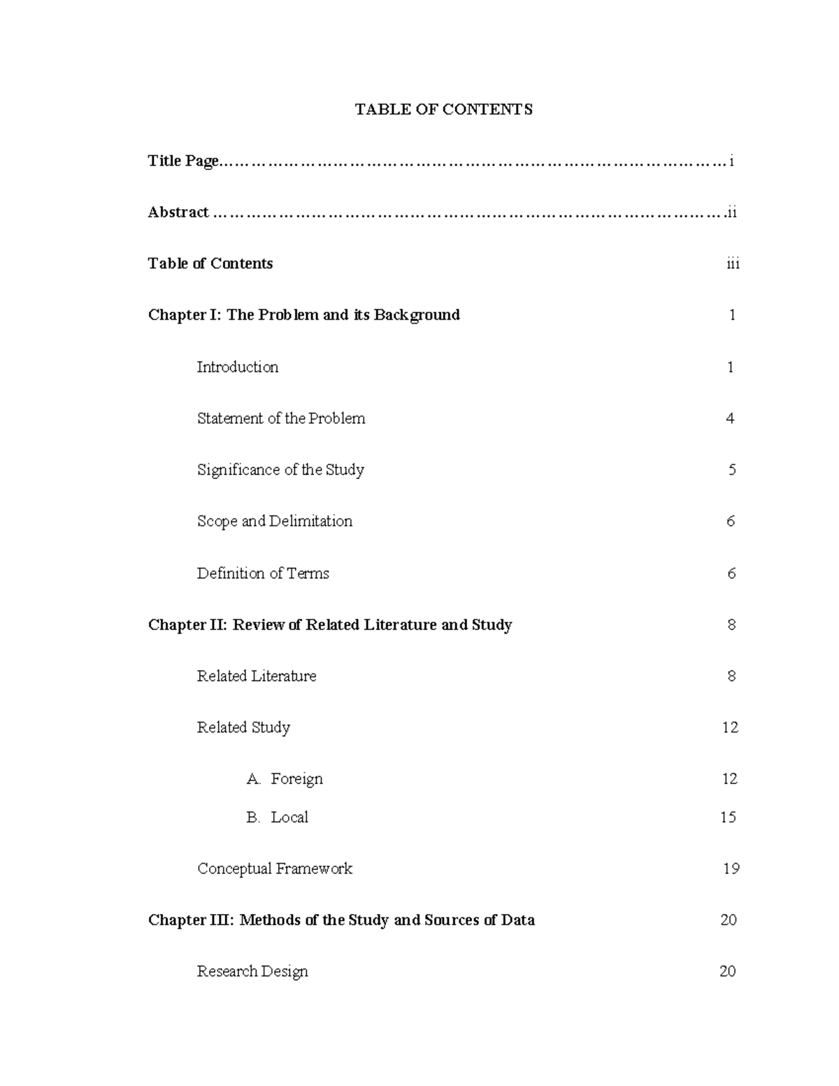 Table OF Contents Sample - TABLE OF CONTENTS Title - Studocu