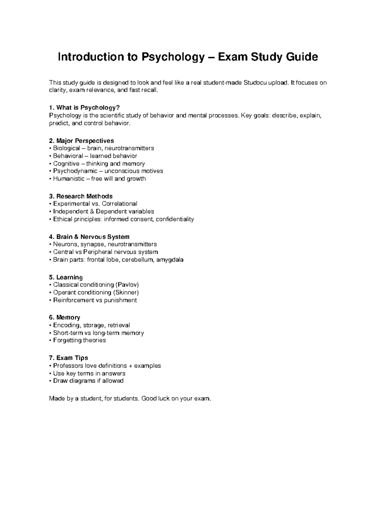 PSY101 Final Exam Study Guide: Key Concepts & Tips - Studocu