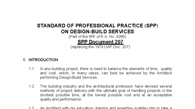 Revised SPP Document 207: Standards of Professional Practice on Services - Studocu